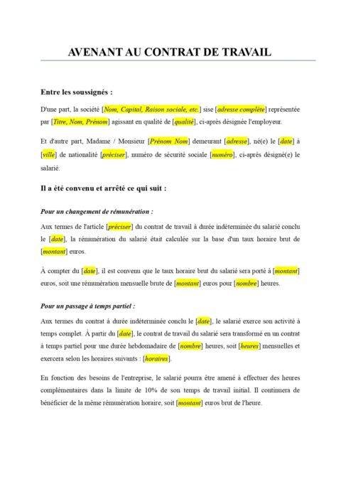 Avenant au contrat à Télécharger - Format Word / PDF