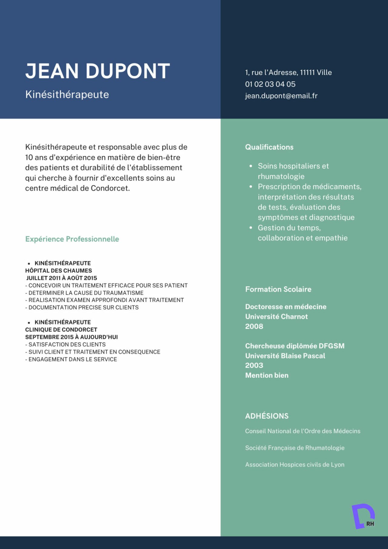CV kiné à Télécharger - Format Word / PDF