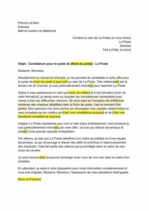 Lettre De Motivation La Poste à Télécharger - Word - Gratuit